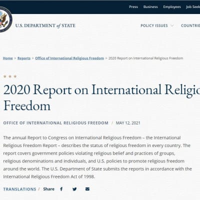State Department’s 2020 International Religious Freedom Report and the ...
